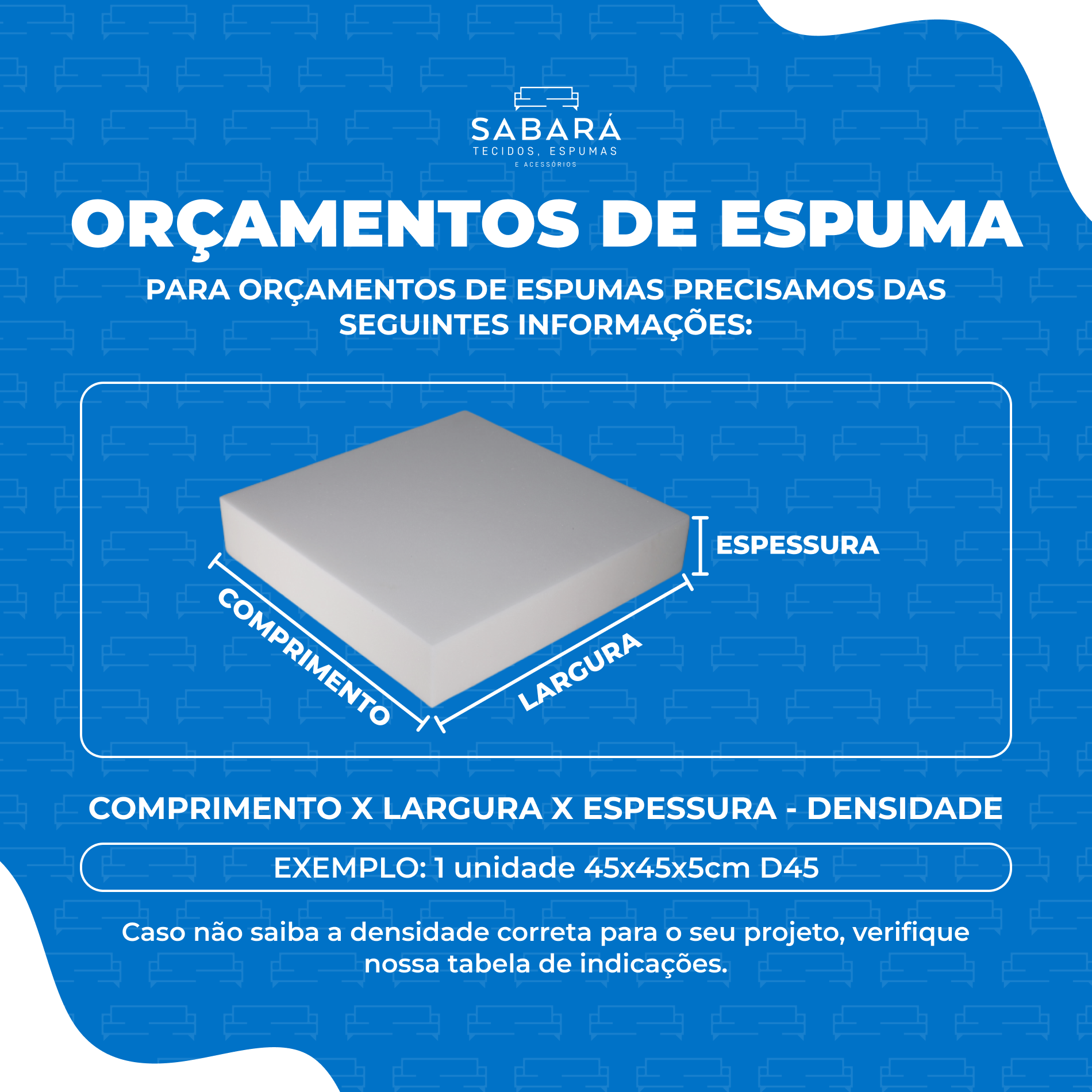 Espuma de Alta Qualidade D33 - 50cm x 50cm x 7cm (1 Unidade) | - Sabará ...