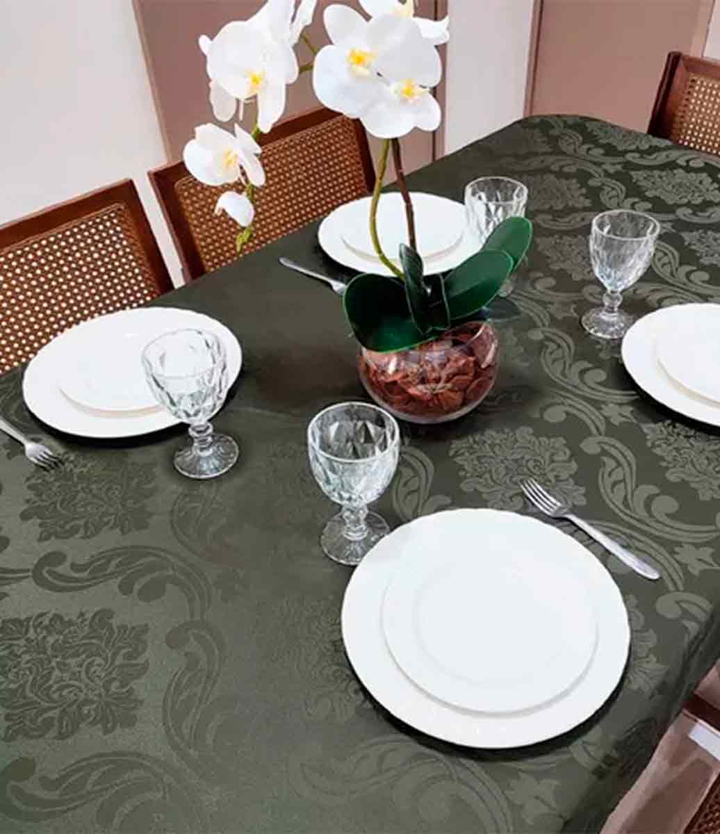 Toalha de Mesa Verde Musgo Jacquard Retangular Sob Medida - Mesa Chiq ...