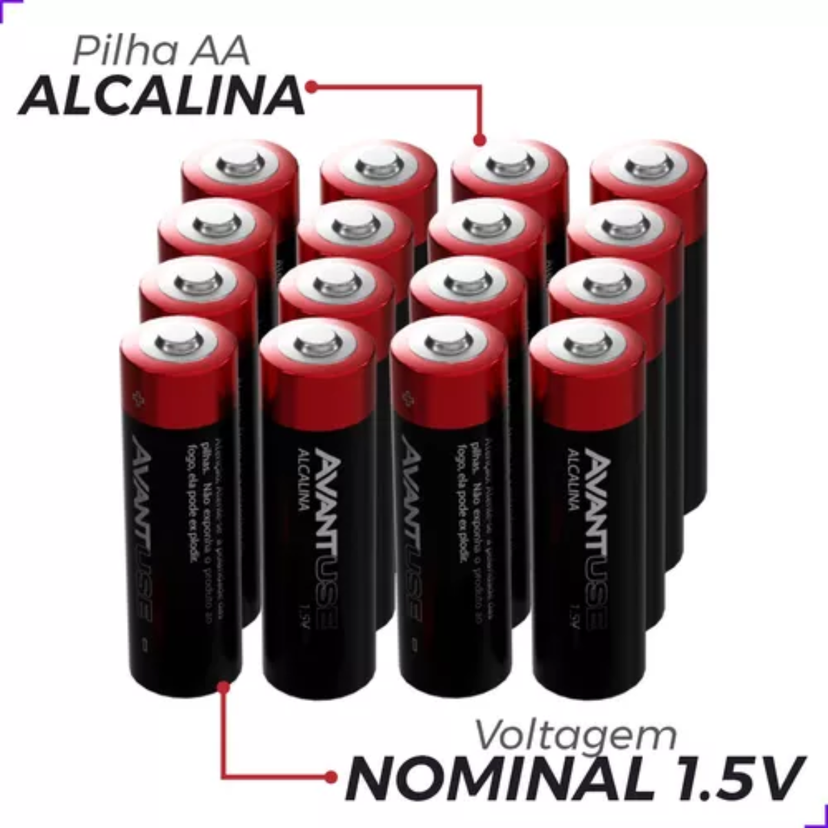 Kit Pilhas Alcalinas AA Pequena Com 16 Unidades 1.5v - Avant - atacadãodaspilhas