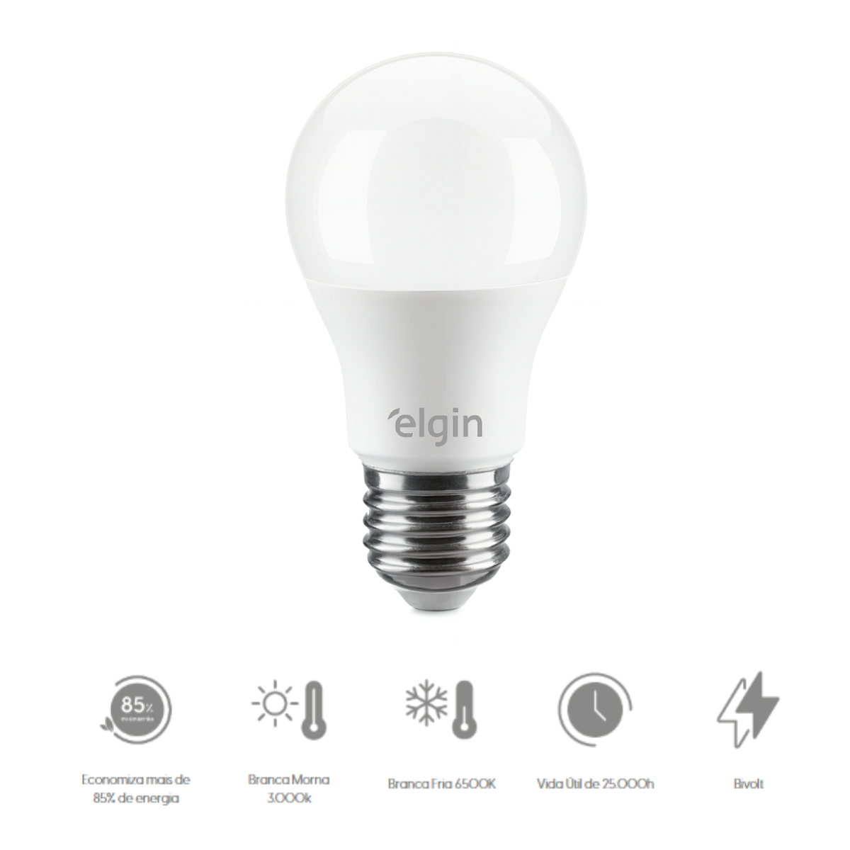 Lâmpada LED Bulbo 9W Branca Fria E27 6500K 810lm Bivolt Elgin - atacadãodaspilhas