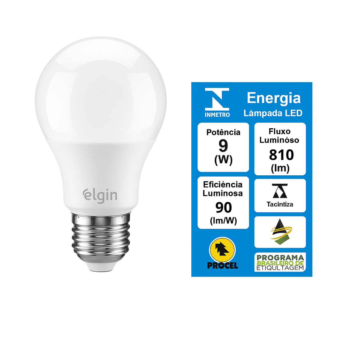 Lâmpada LED Bulbo 9W Branca Fria E27 6500K 810lm Bivolt Elgin ...