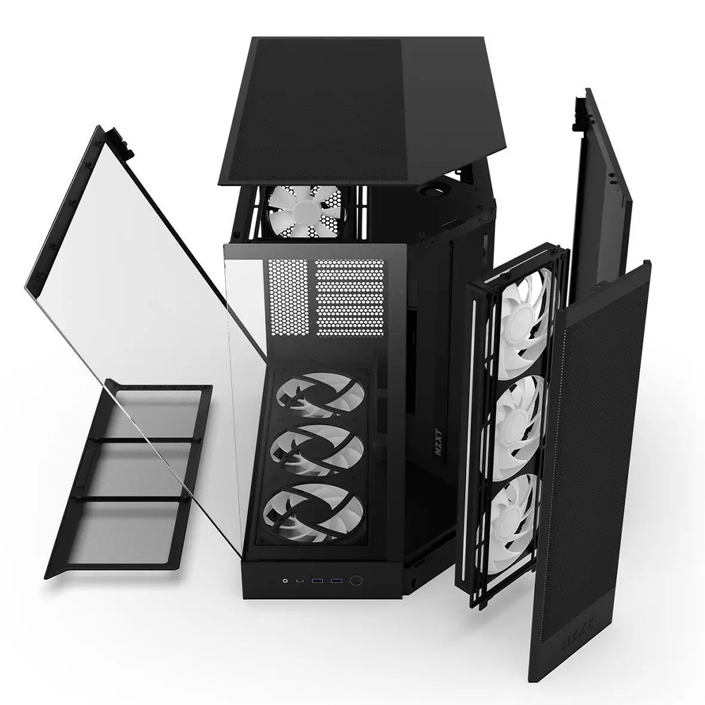 Gabinete Gamer NZXT H9 Flow RGB+ Frontal Diagonal 2025 7 Fans Preto ...