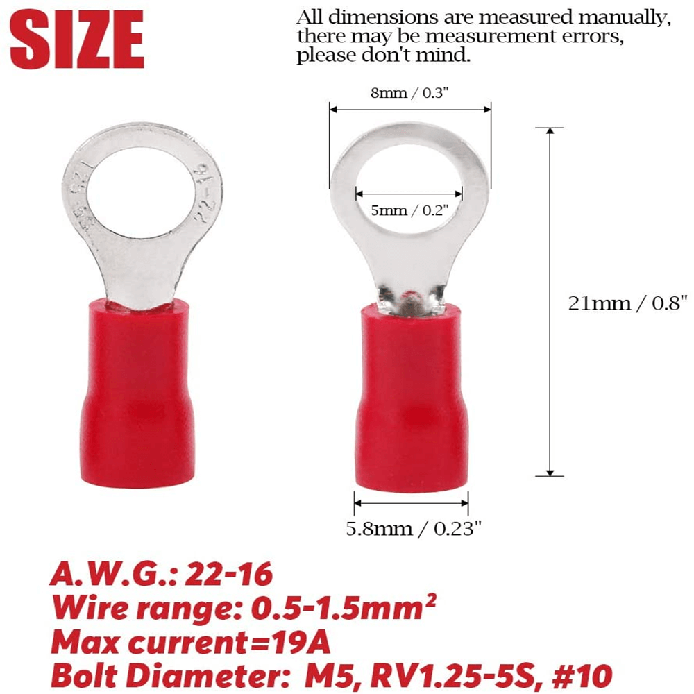Terminal Olhal Pré Isolado 0,5mm A 1,5mm - Vermelho - (Mult. 100un ...