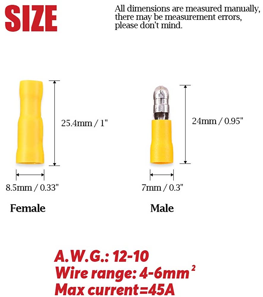 Terminal Bala Macho Pré Isolado 4mm a 6mm - Amarelo - (Mult. 100un) - DMTI Shop