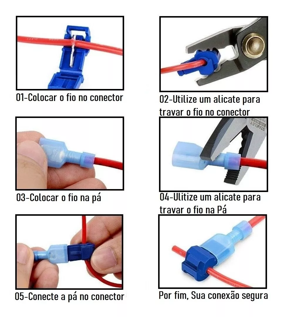 Conector de Derivação Tipo T Emenda Fios e Cabos 4 - 6mm - (Mult. 50un ...