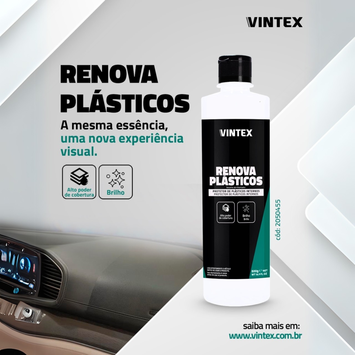 Renova Plásticos Limpa Revitaliza Borracha 500G - Vintex - UP CARSHOP