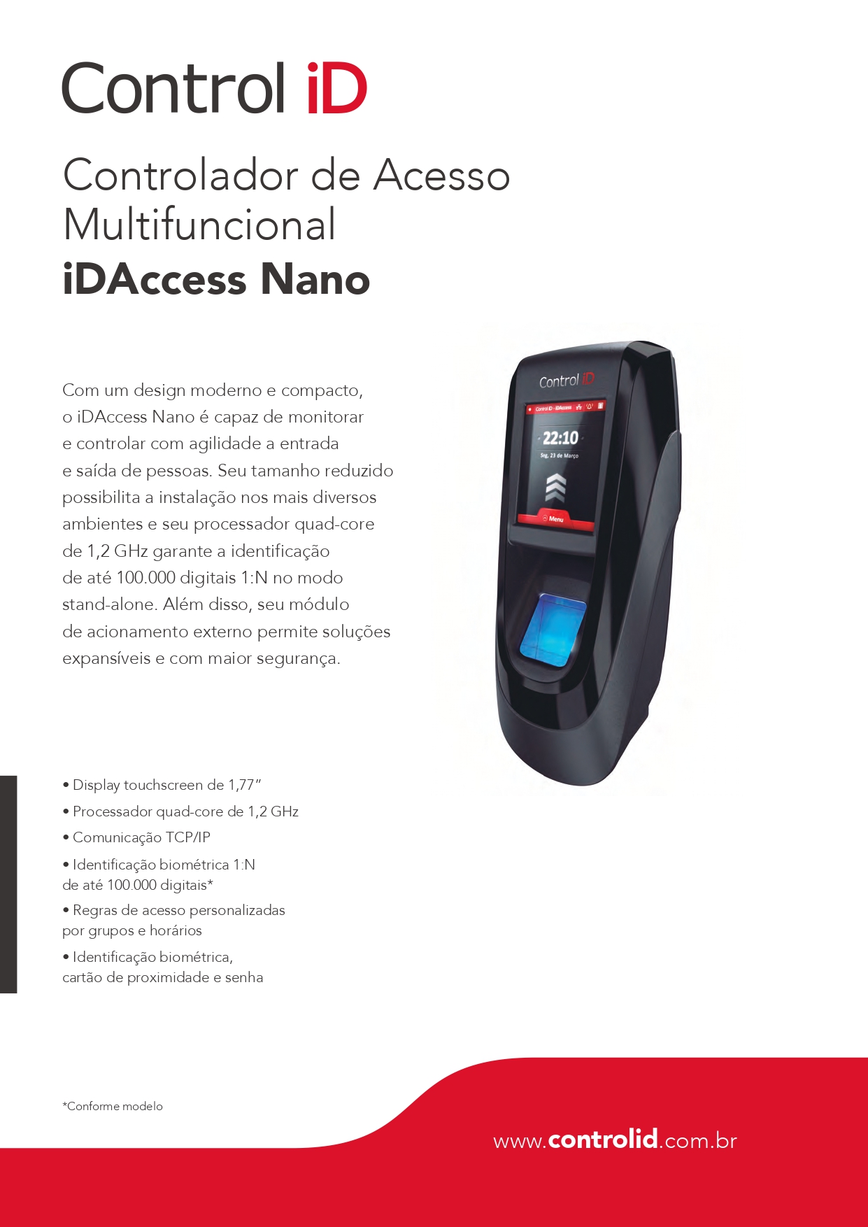 Controle de Acesso iDAccess Nano Biometria e Proximidade - https://www.accessface.com.br/
