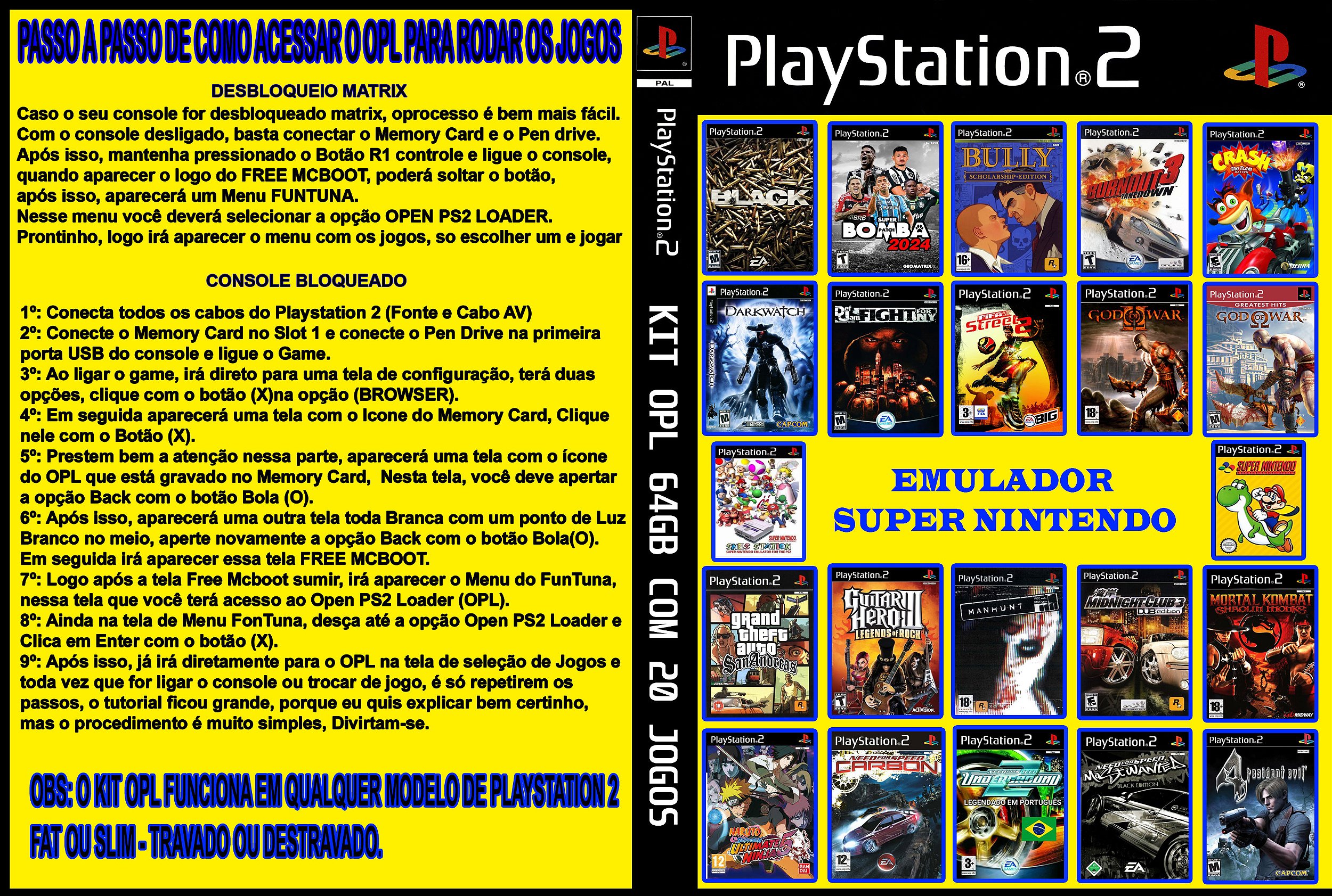 Kit OPL Para Playstation 2 - Kit Opl PS2 Pen Drive 64gb Com 20 Jogos ...