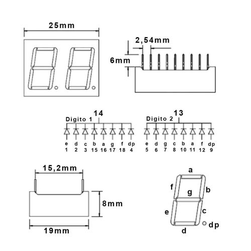 Display de 7 Segmentos 2 Dígitos Cátodo Comum | Baú da Eletrônica - Baú ...