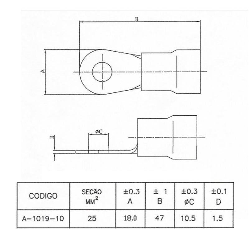 Terminal Olhal Pré Isolado 25mm M10 - Amarelo | Baú da Eletrônica - Baú ...