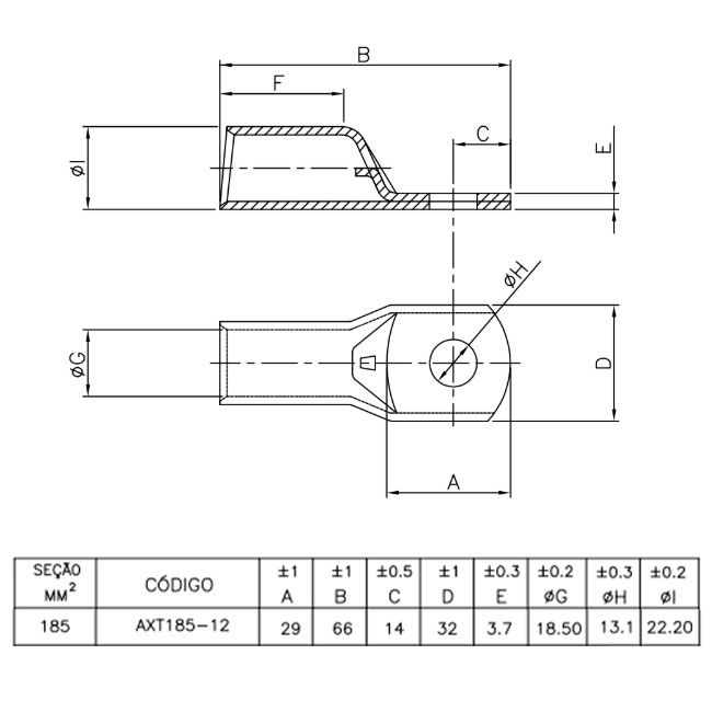 Terminal Tubular de Compressão 185mm M12 AXT185-12 | Baú da Eletrônica ...