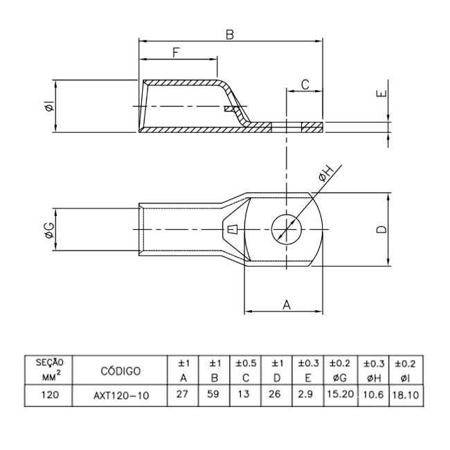 Terminal Tubular de Compressão 120mm M10 AXT120-10 | Baú da Eletrônica ...