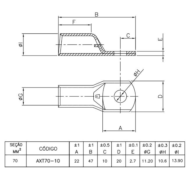 Terminal Tubular de Compressão 70mm M10 (AXT70-10) | Baú da Eletrônica ...