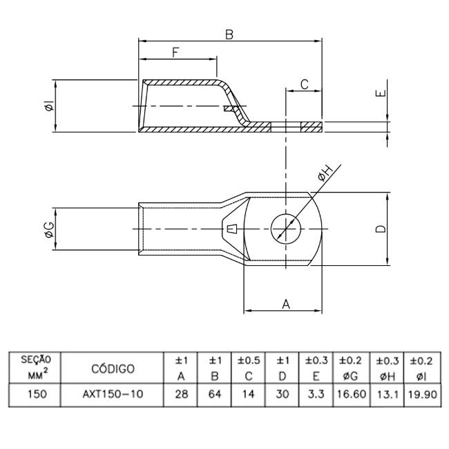 Terminal Tubular de Compressão 50mm M10 (AXT50-10) | Baú da Eletrônica ...