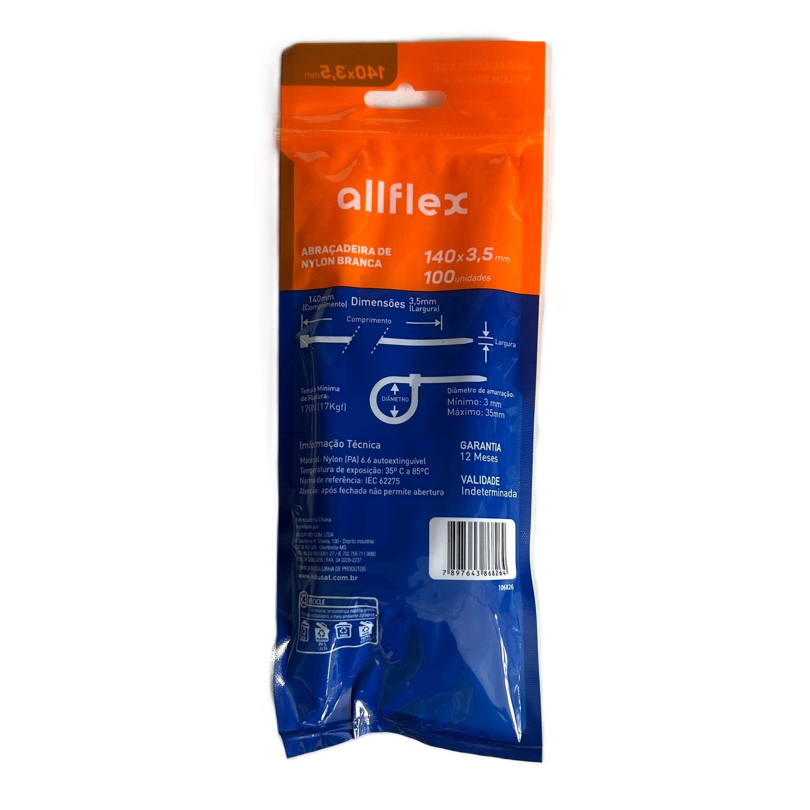 Abraçadeira Nylon Allflex 140x3,5mm Branca Pacote 100 Un - LUP PLACE