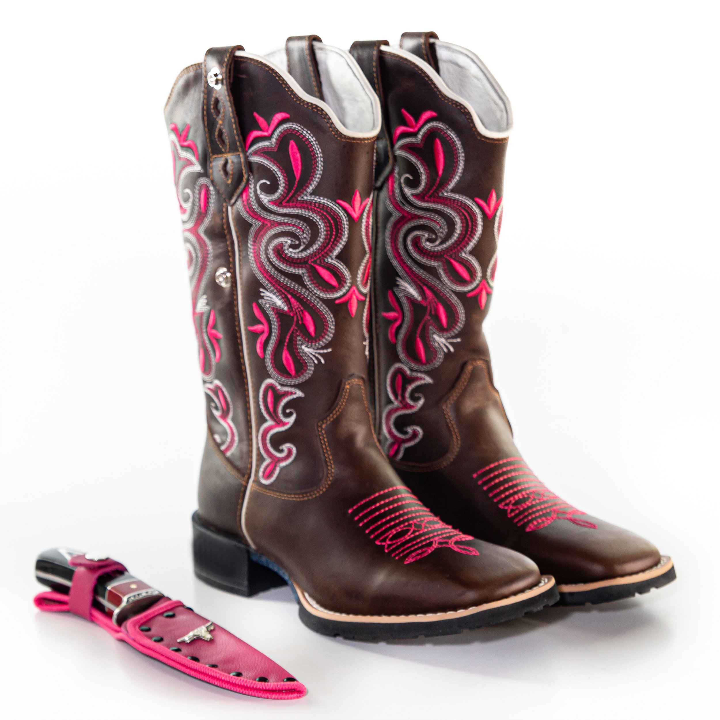 Bota Texana Com Faca Bainha Rosa 100% Couro - Botas Texanas - Ofertas ...