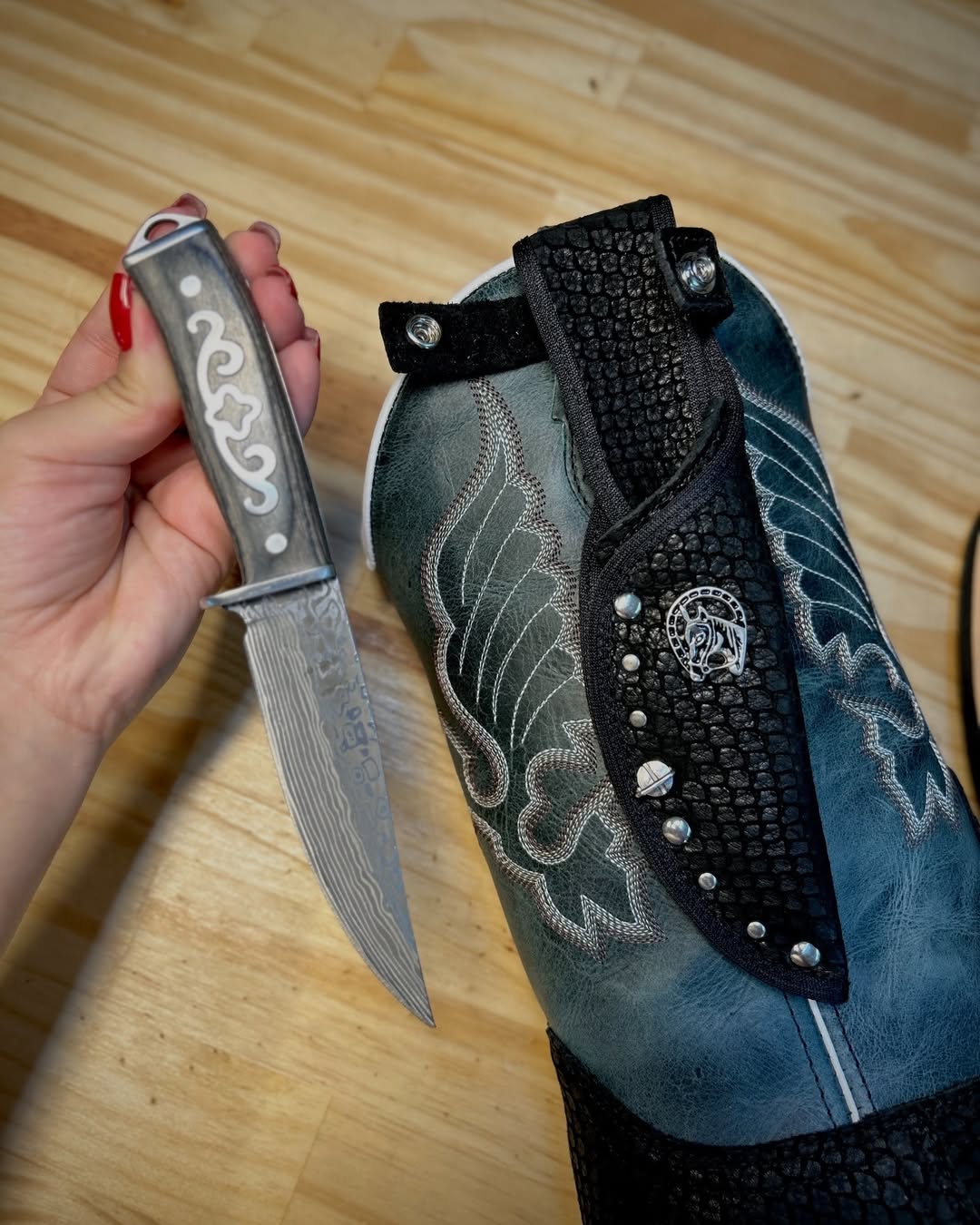 Bota Texana Com Bainha E Faca Couro Azul Petróleo - Botas Texanas ...