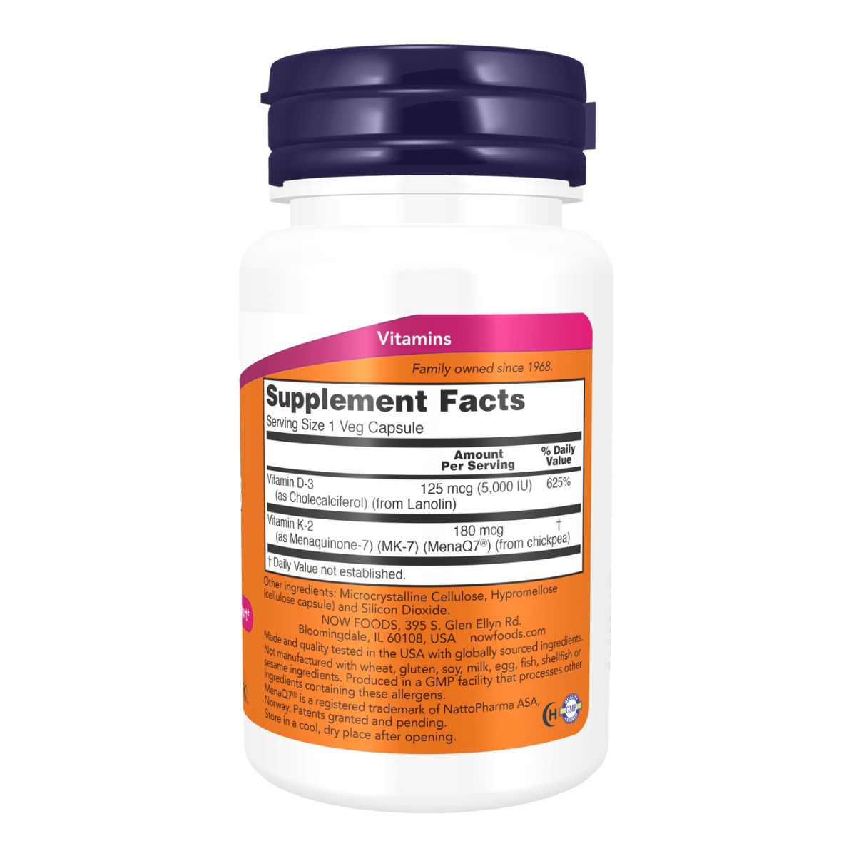 Mega Vitamina D3 e Mk-7 60 Cápsulas NOW Foods - Suplelive