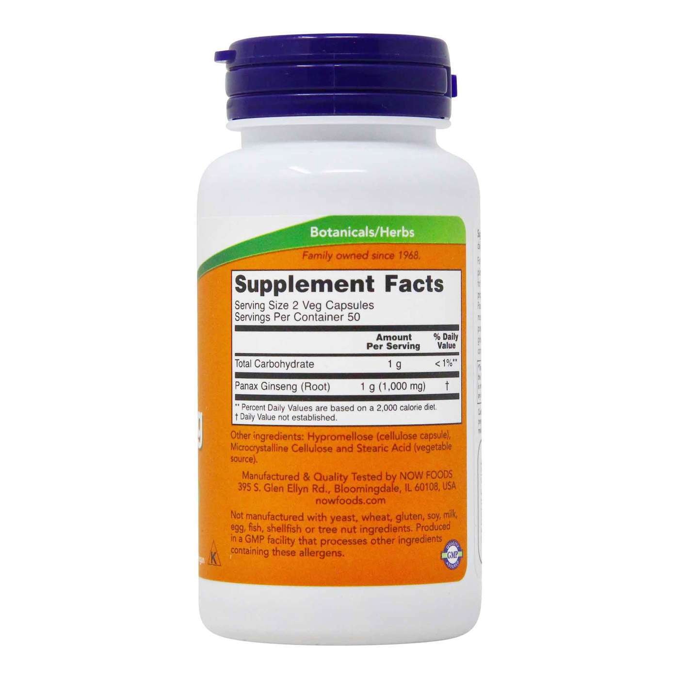 Panax Ginseng 500mg 100 Cápsulas NOW Foods - Suplelive