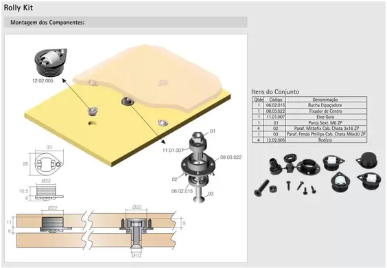 Rolly Kit rodizios e acessórios para mesa giratória tampos - Pakmovel