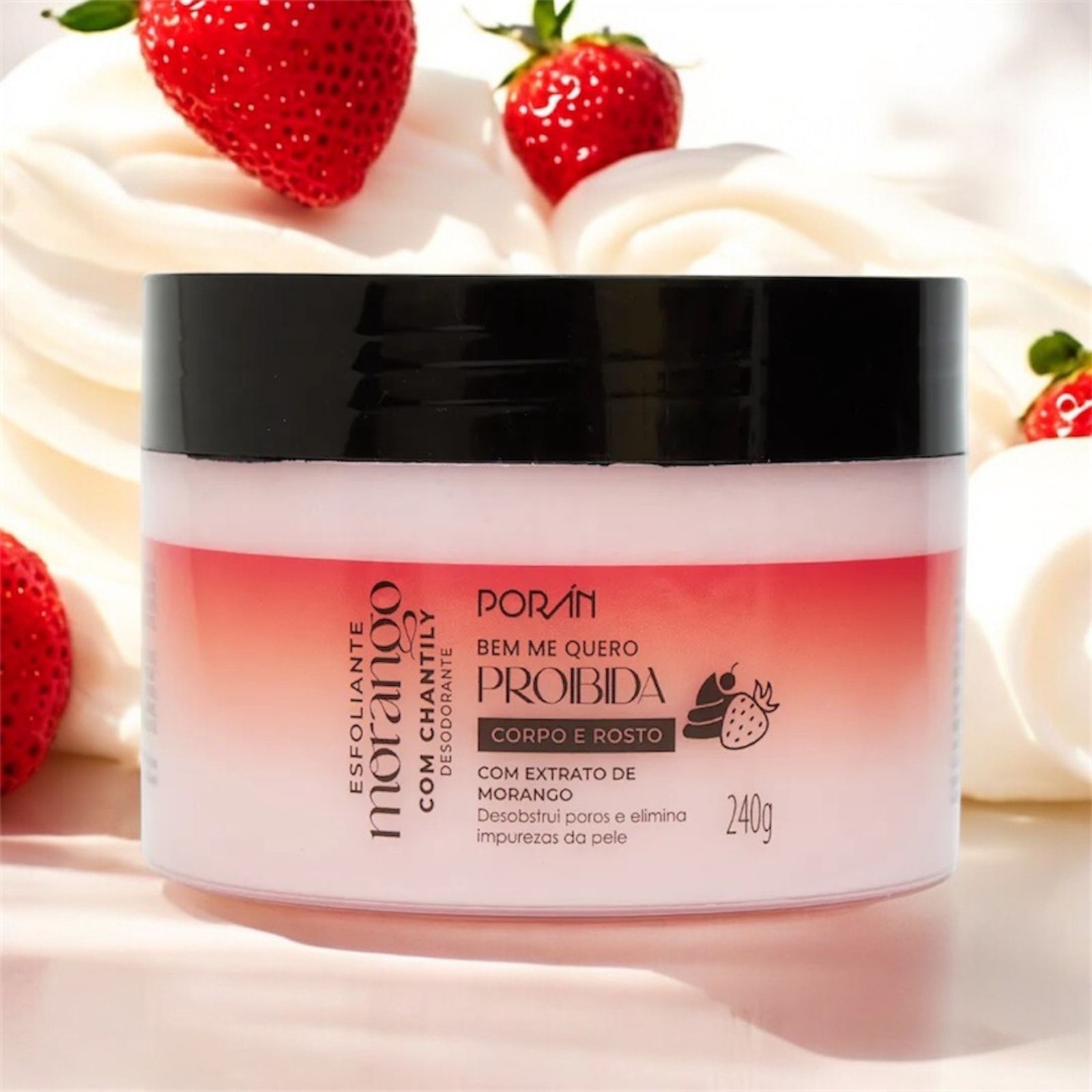 Esfoliante Corpo e Rosto Morango com Chantily Porán 240g - Saggior Maquiagens, Jóias e Acessórios