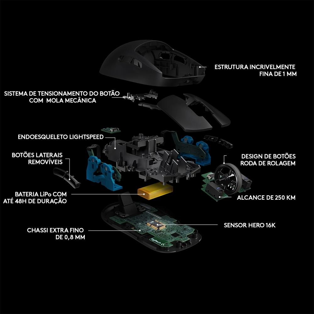 Mouse Gamer Logitech G PRO Wireless LIGHTSPEED Sem Fio Preto RGB ...