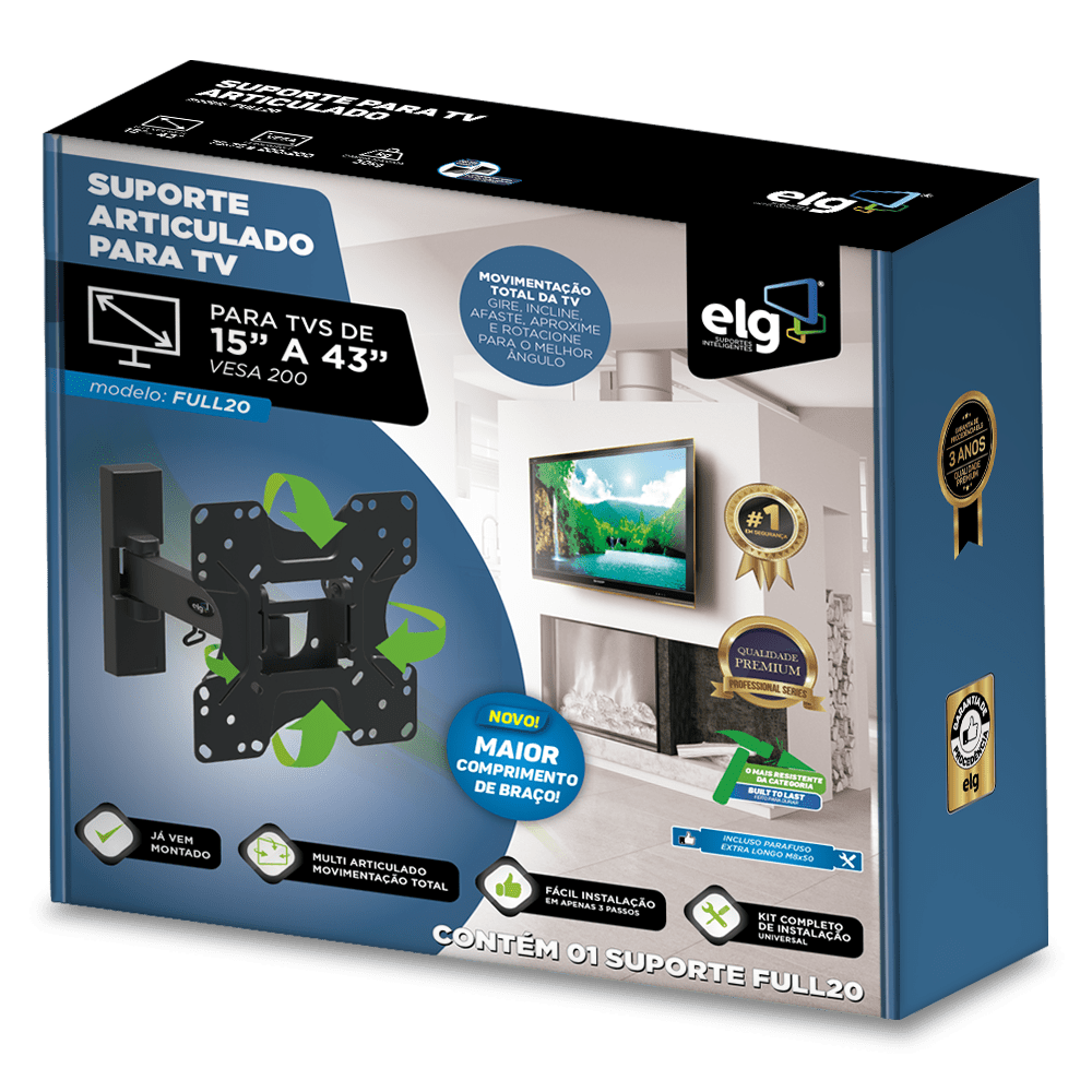 Suporte ELG Articulado de Parede para TV 15" a 43" - 2Plays - Melhores ...