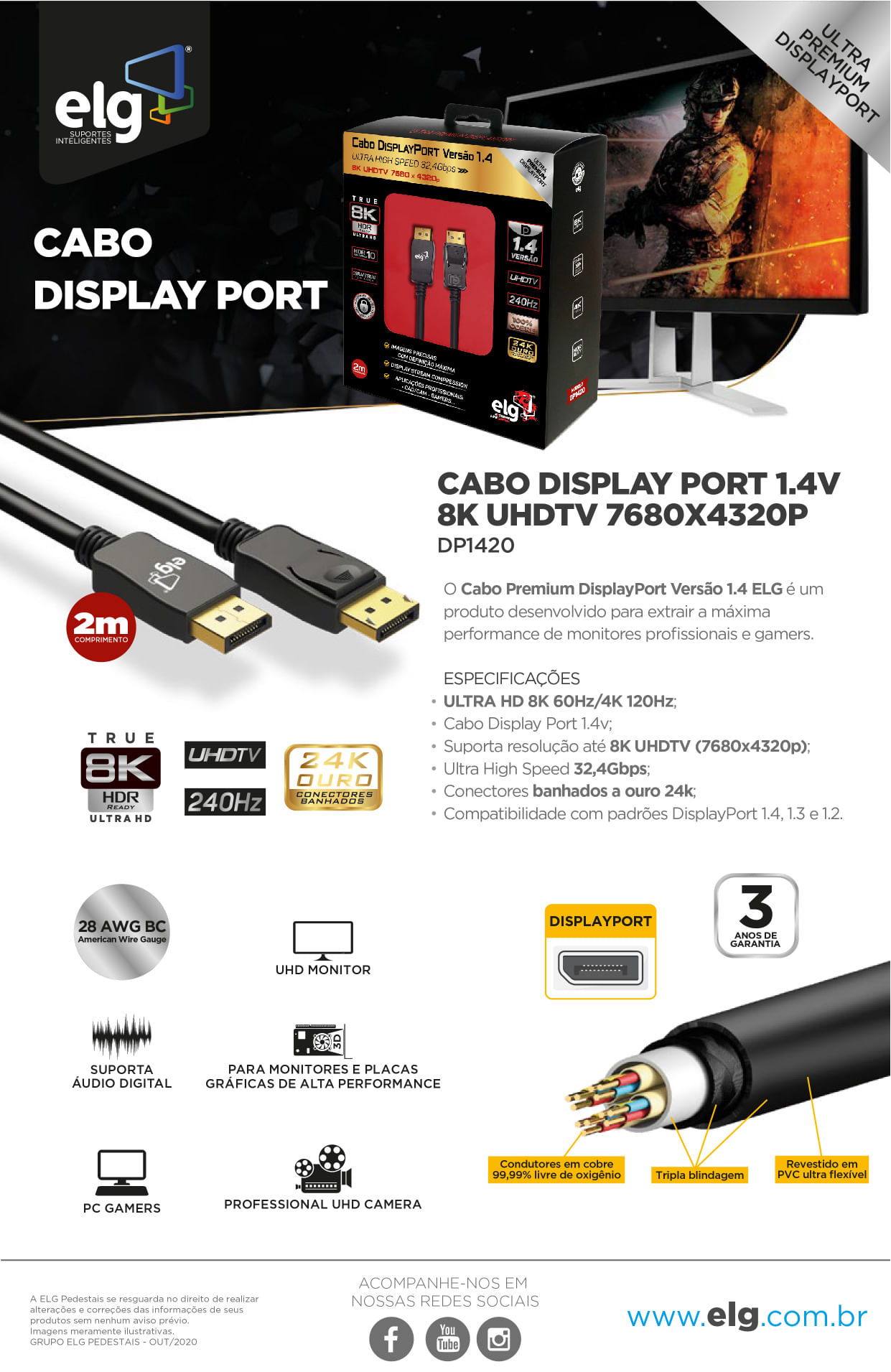 Cabo DisplayPort ELG 1.4 8K 2 Metros - 2Plays - As Melhores ofertas você encontra aqui!