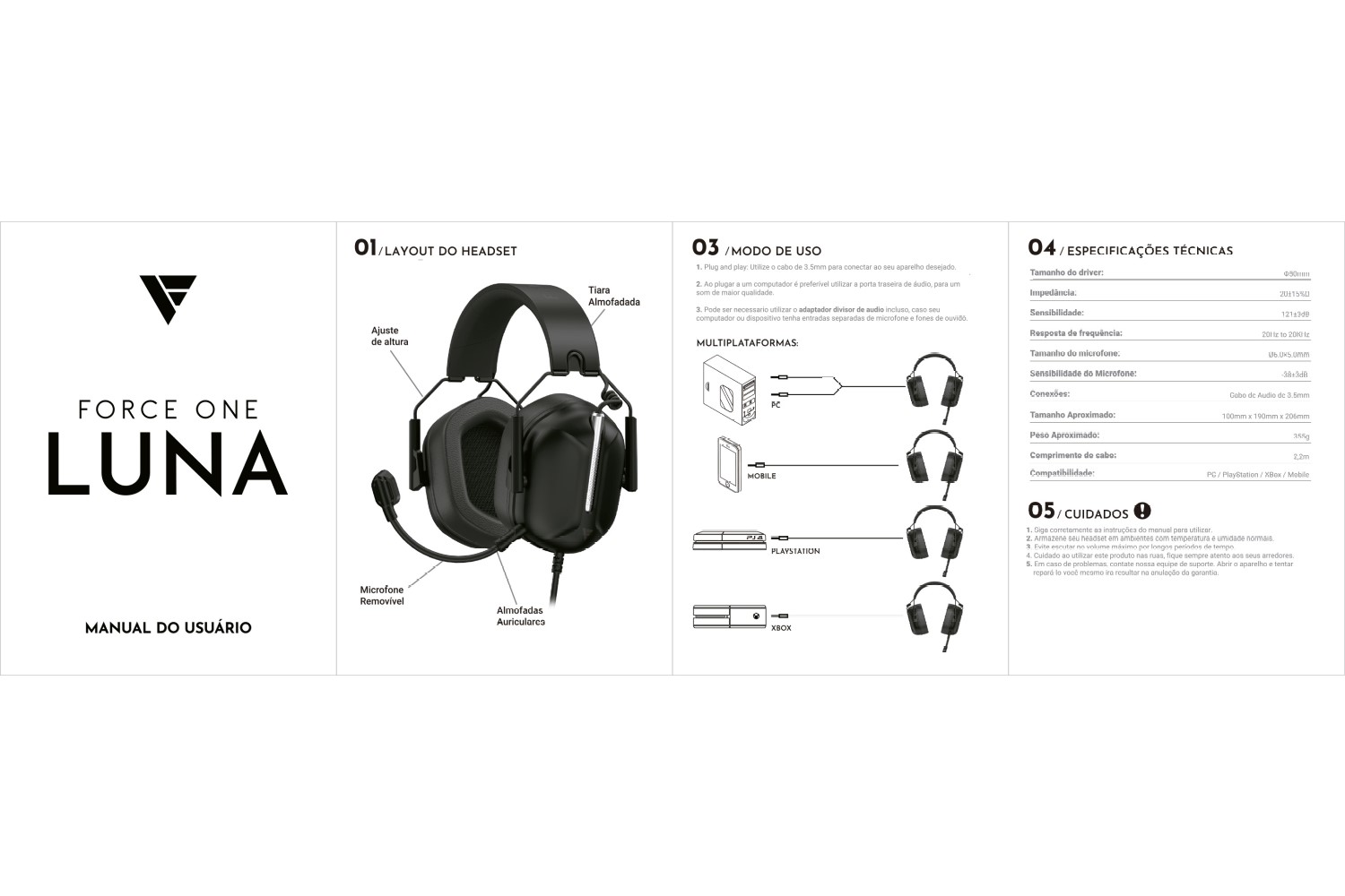 Headset Force One Luna Multiplataforma Drivers 50mm Preto - 2Plays - As ...