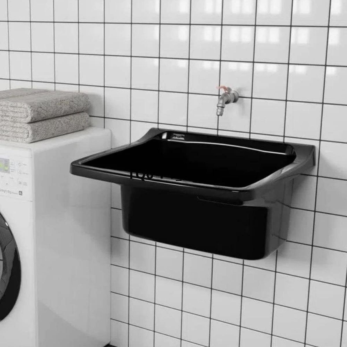 Tanque de Lavar Roupa Plastico Preto 22 Litros com Sifão e Kit Completo ...