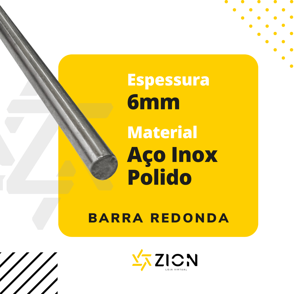 Kit Com 6 Barras De Aço Inox Redondas 6mm X 50cm Polida - Zion Loja Virtual