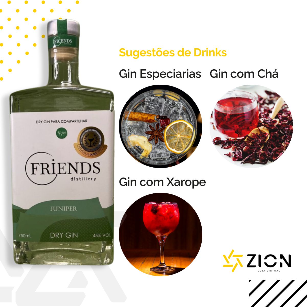 Dry Gin Friends Juniper Tradicional - Zion Loja Virtual