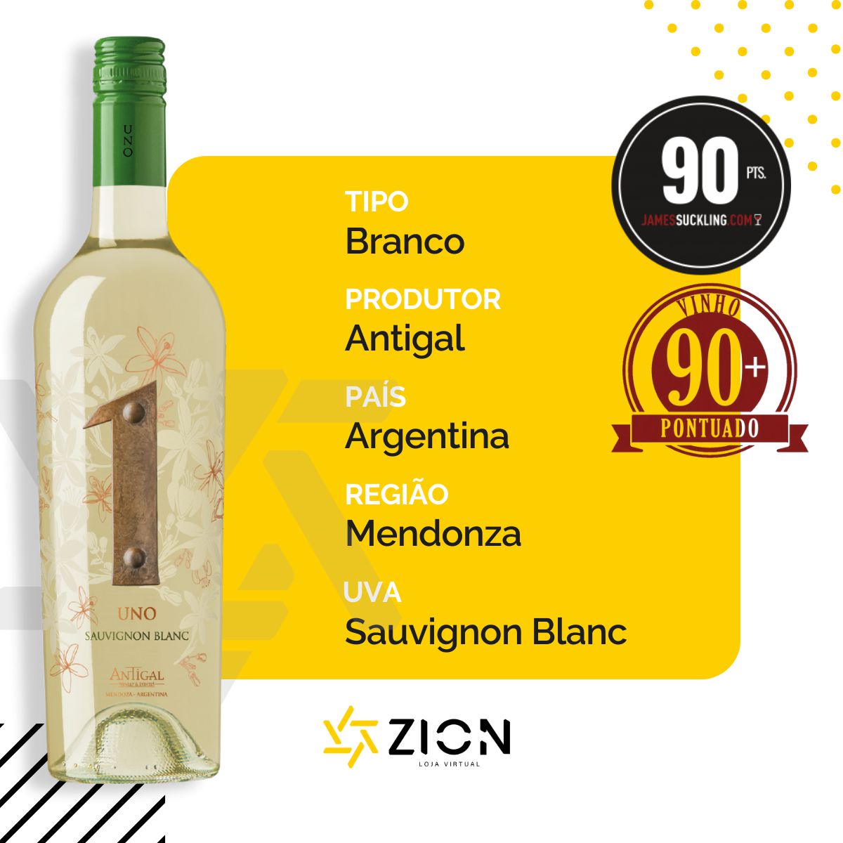 Vinho Branco Argentino Uno Sauvignon Blanc 750ml Seco - Zion Loja Virtual