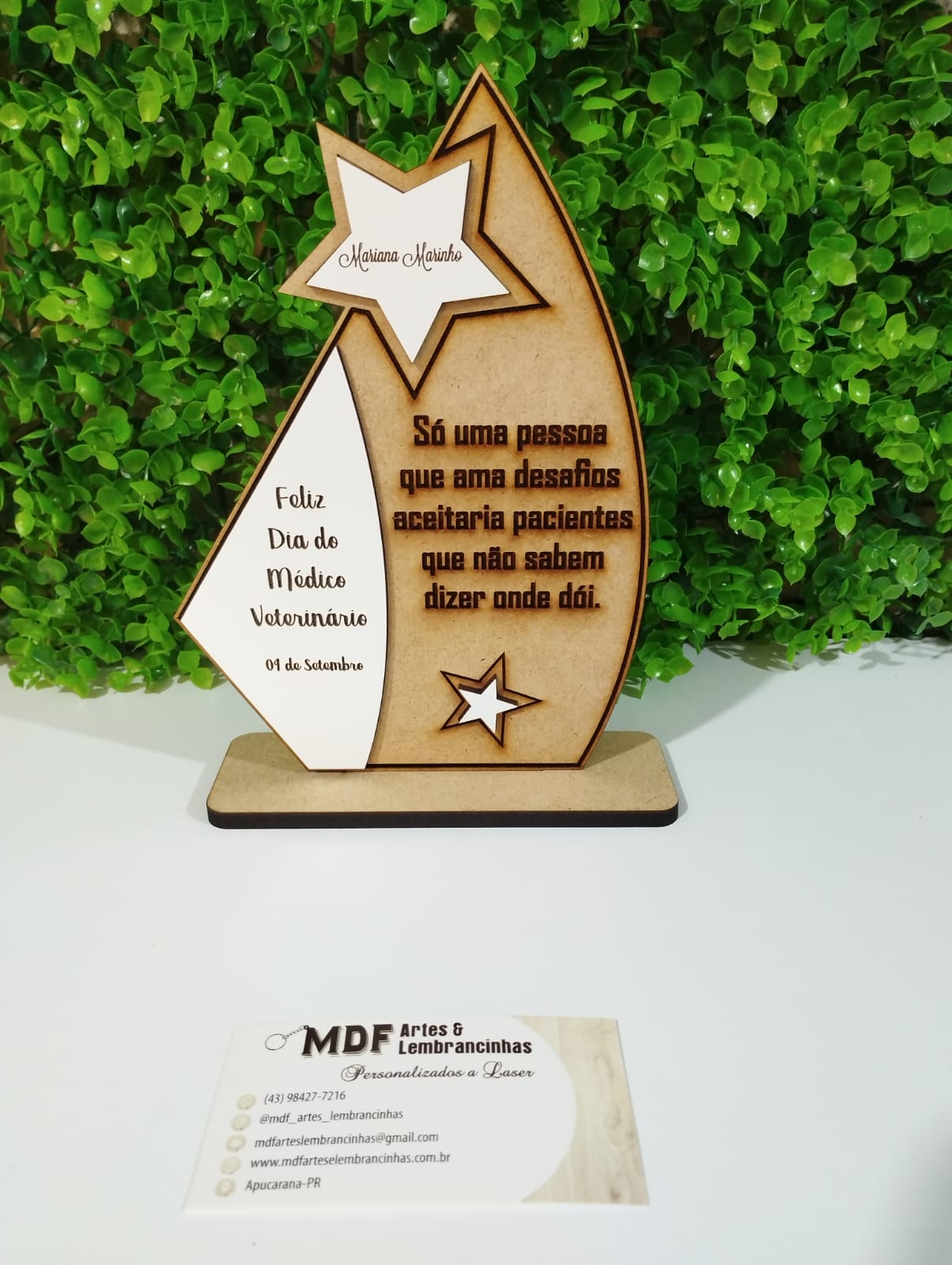 Trofeu personalizado Dia do Veterinário Cód. MDF29 - MDF