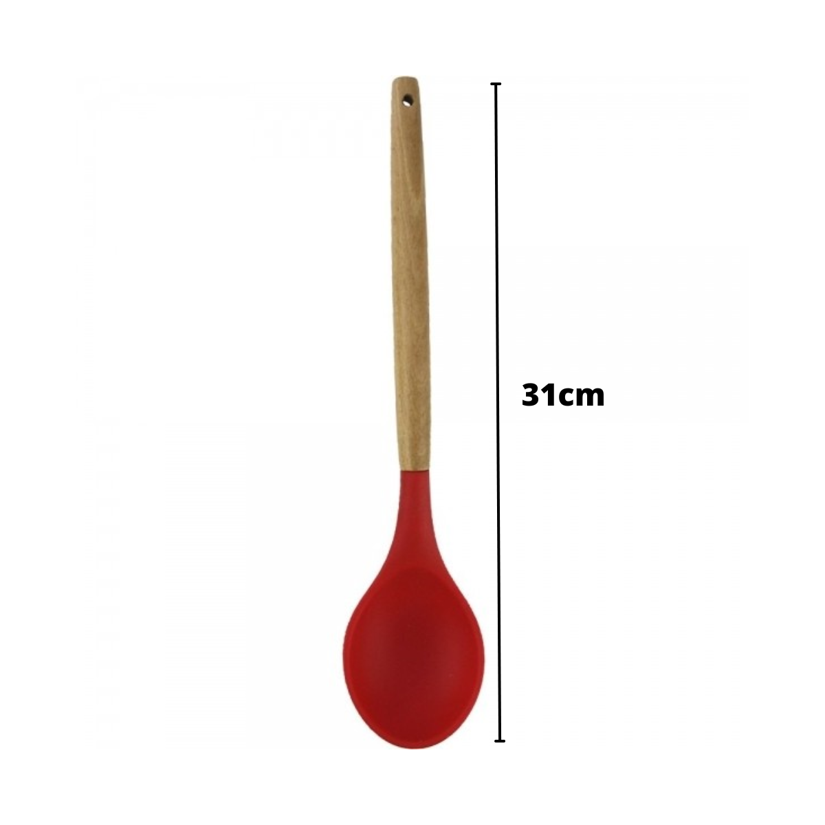 Colher De Silicone Vermelha Cabo De Madeira 31cm - Em Casa Tem - Lojas ...