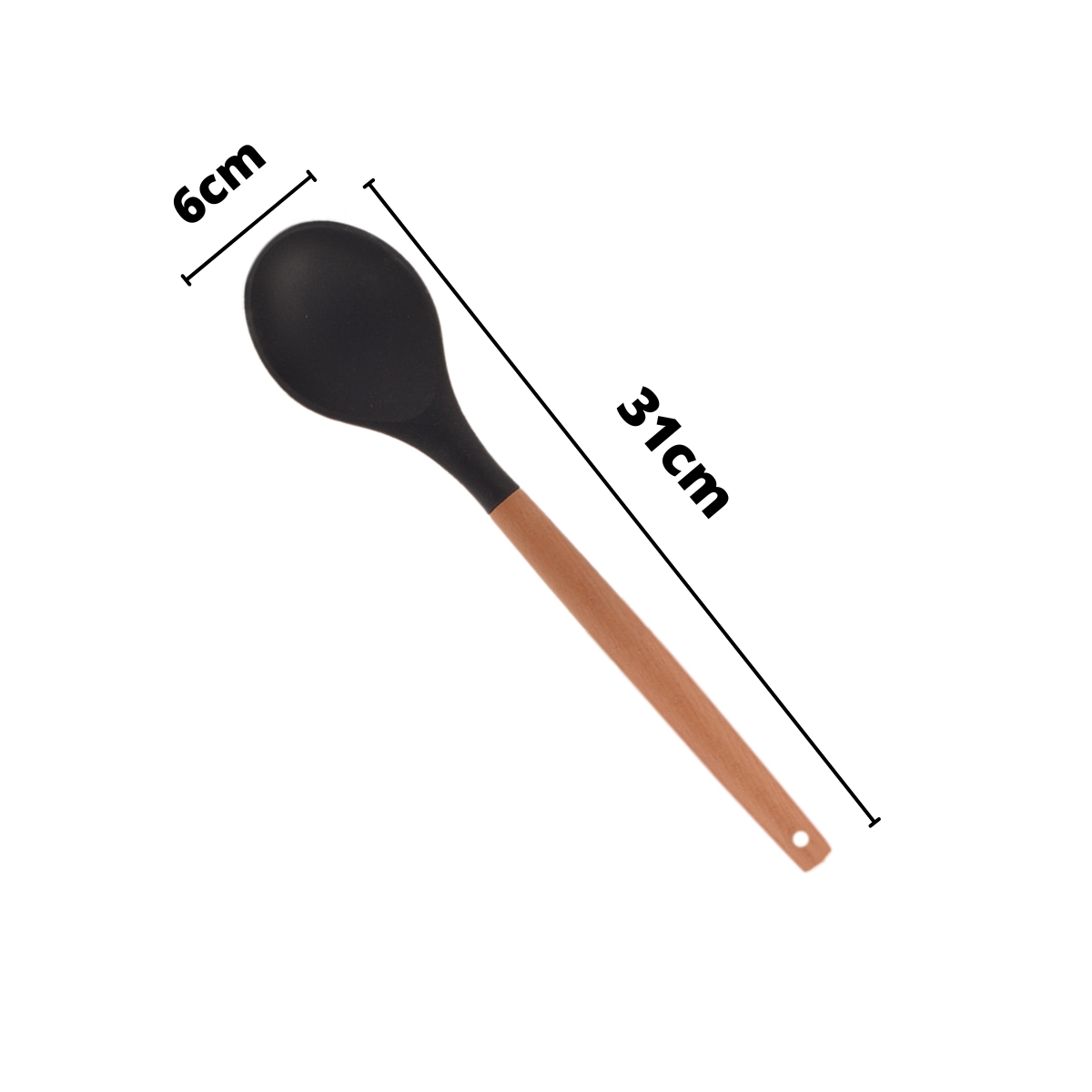 Colher de Silicone Preta Com Cabo de Madeira 31cm - Em Casa Tem - Lojas ...
