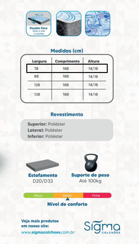 COLHAO SIGMA SOLTEIRO ULTRA FIRME 14X1,88X78 - Sonata