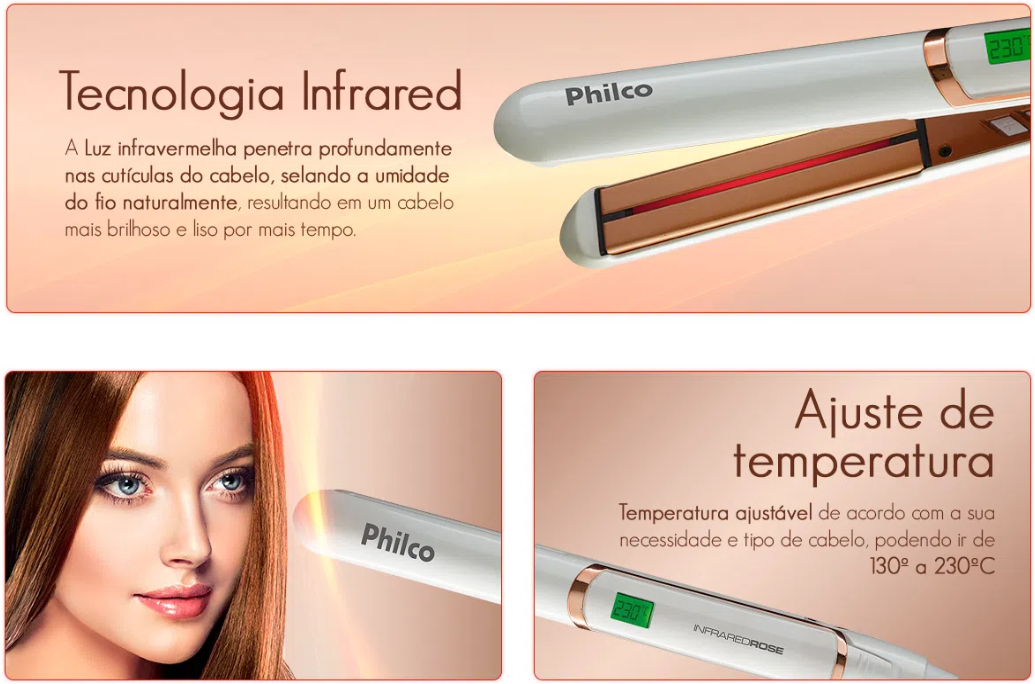 PRANCHA PHILCO INFRARED ROSE - BCO/RS BIVOLT - Sonata