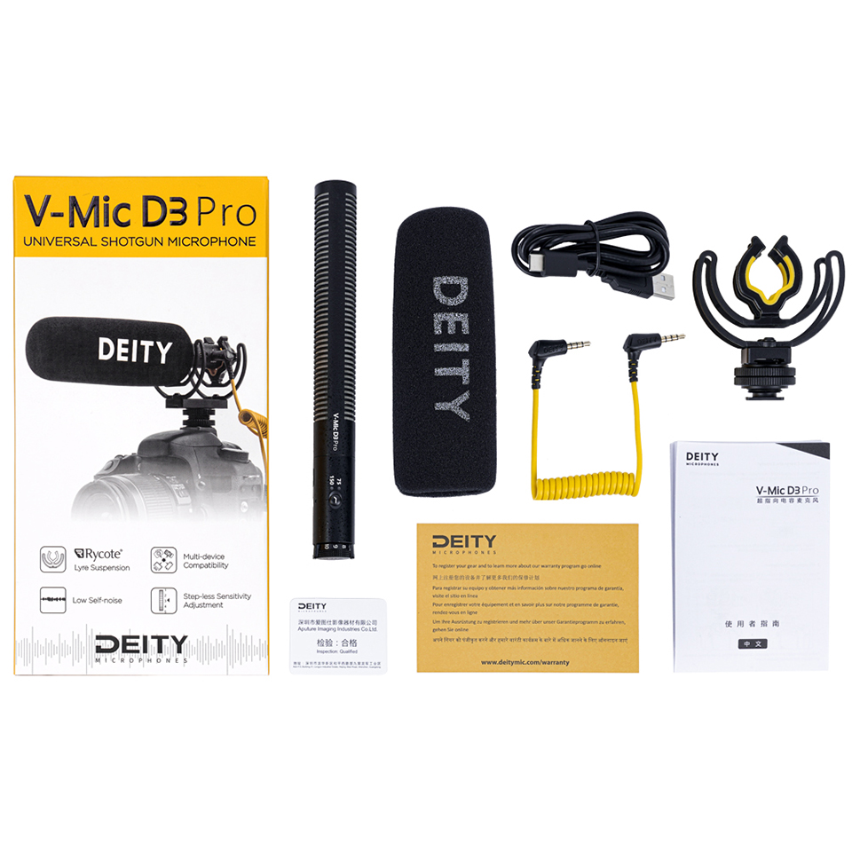 Deity V-Mic D3 Pro Microfone Shotgun Direcional com Bateria Interna ...