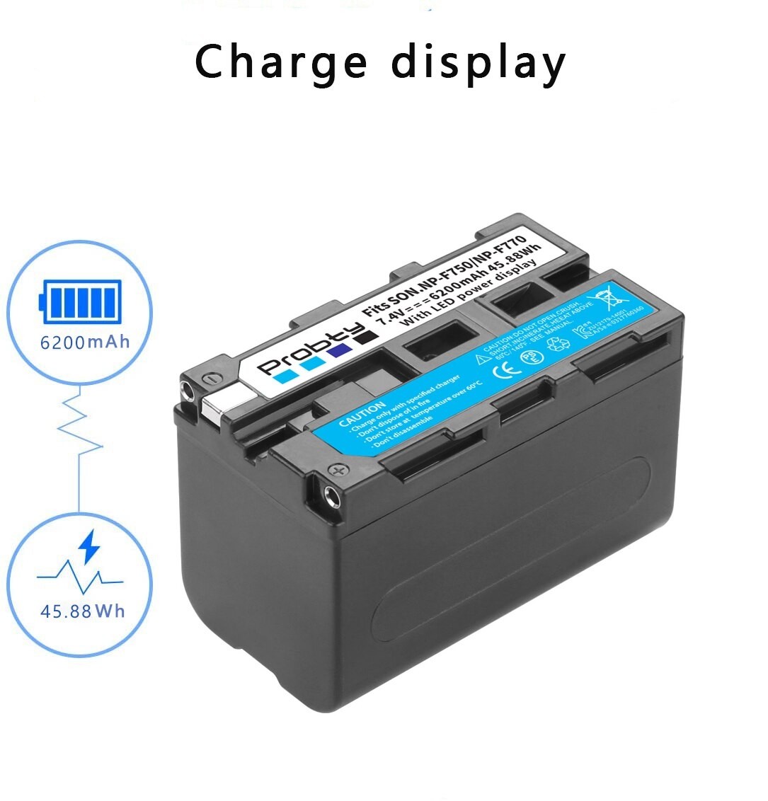 Bateria Probty NP-F750 F770 Li-Ion 7.4V 6.200mAh c/ Indicador de Carga - Backup Equipamentos