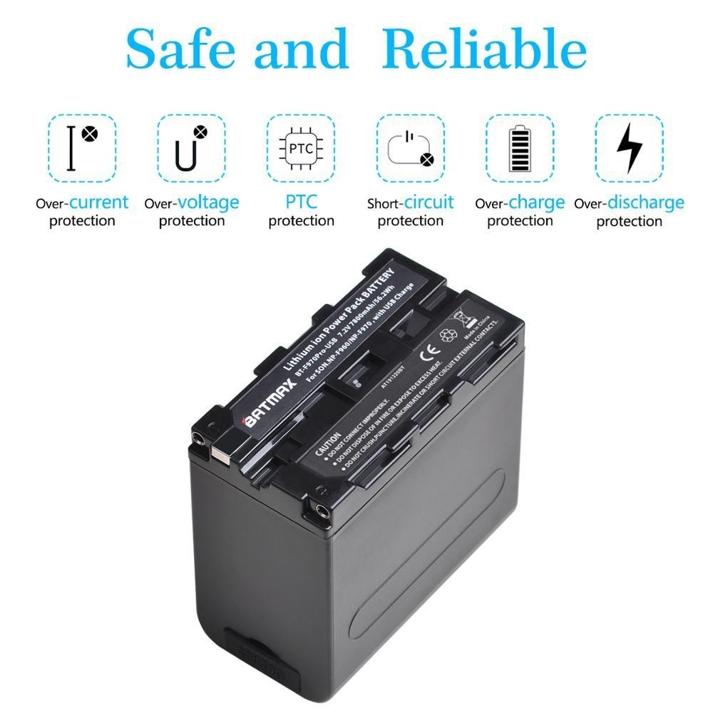 Bateria Batmax NP-F970 F960 Lithium-Ion 7.2V 7.800mAh com Portas USB - Backup Equipamentos