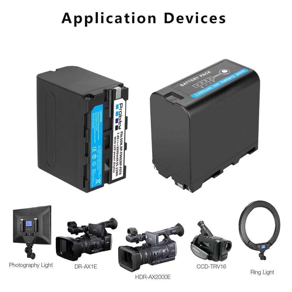 Bateria Probty NP-F970 F960 Li-Ion 7.4V 8.800mAh c/ Indicador de Carga - Backup Equipamentos