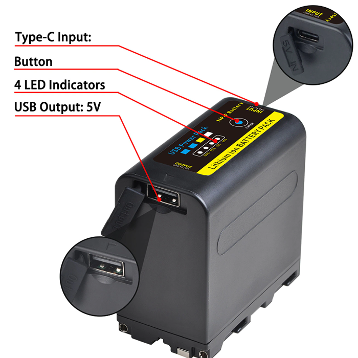 Bateria Batmax NP-F970 USB-C Lithium-Ion 7.4V 9.600mAh - Backup Equipamentos