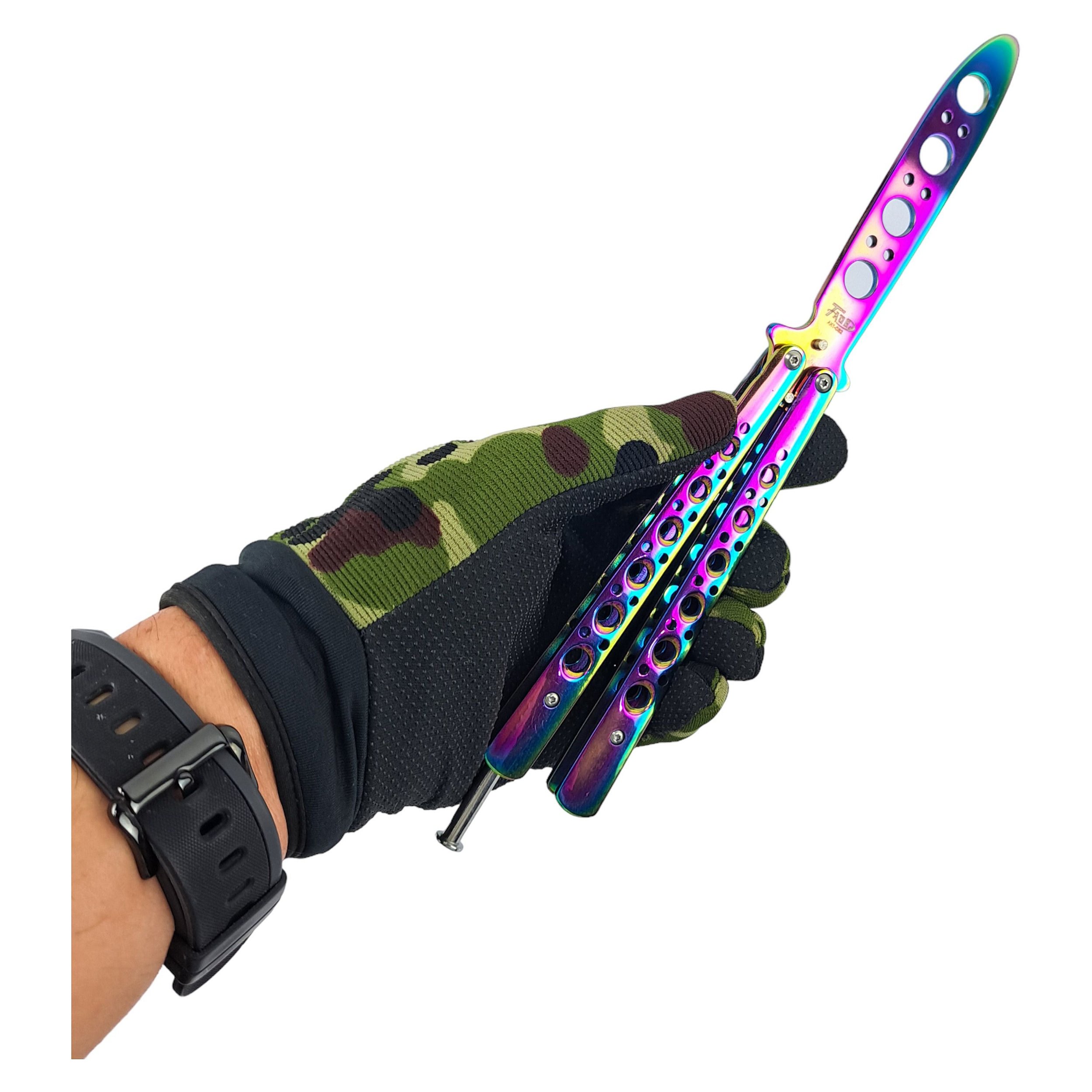 Canivete Butterfly Rainbow Fade Sem Corte, para Treino - Febre do Aço