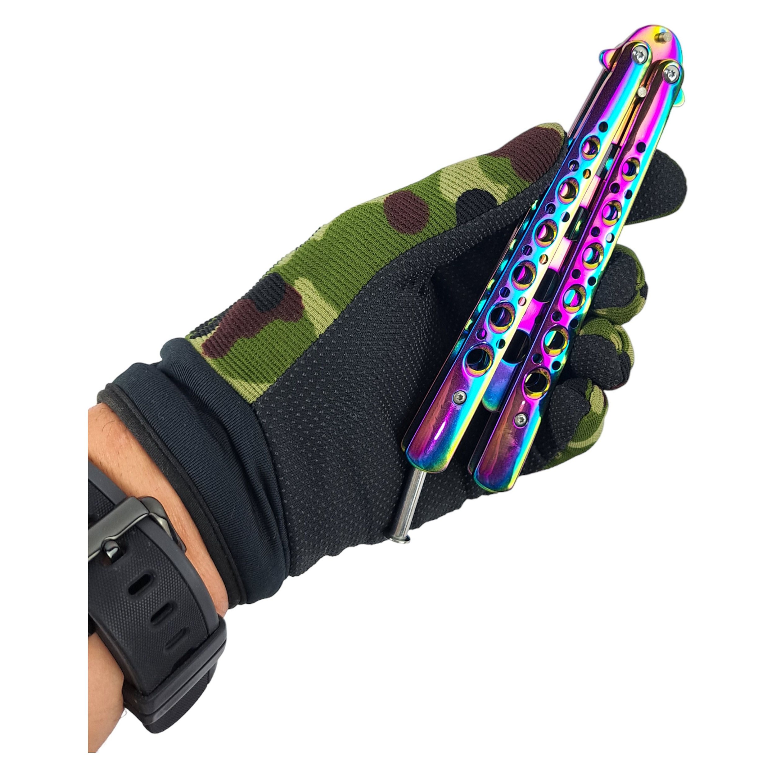 Canivete Butterfly Rainbow Fade Sem Corte, para Treino - Febre do Aço