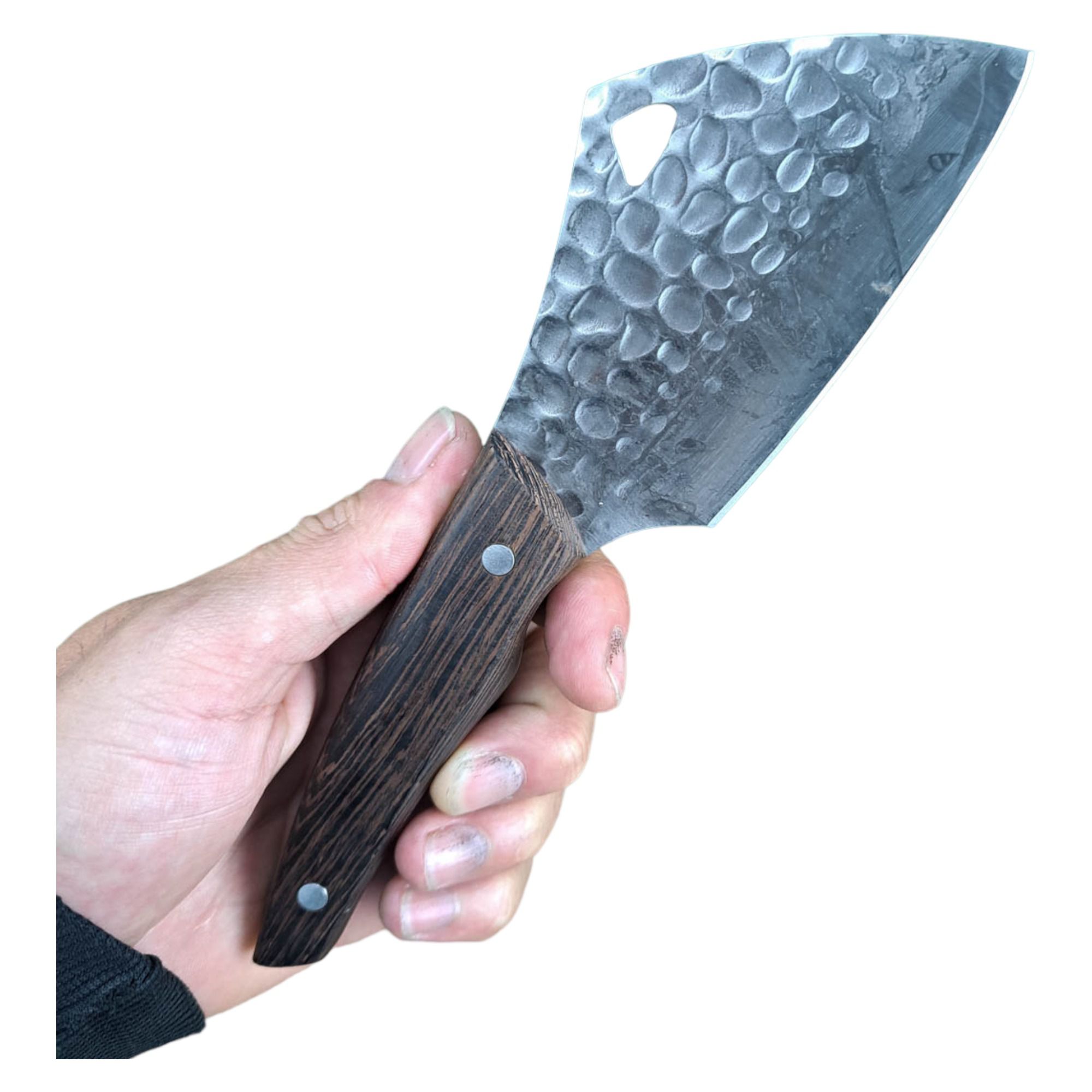 Faca Aço Inox Mini Cutelo FullTang Cabo Madeira Corta Osso - Febre do Aço