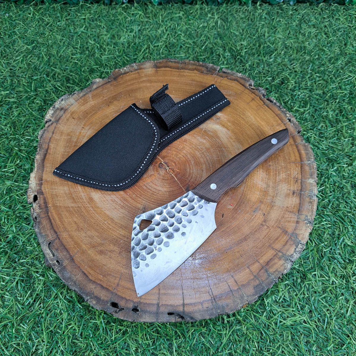 Faca Aço Inox Mini Cutelo FullTang Cabo Madeira Corta Osso - Febre do Aço