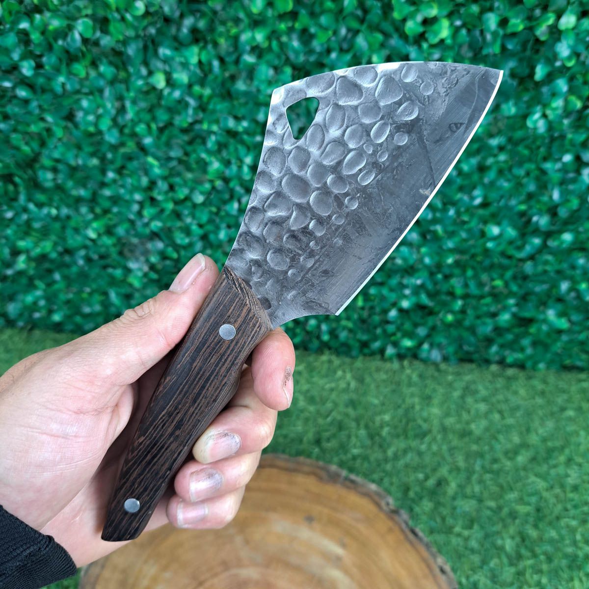 Faca Aço Inox Mini Cutelo FullTang Cabo Madeira Corta Osso - Febre do Aço