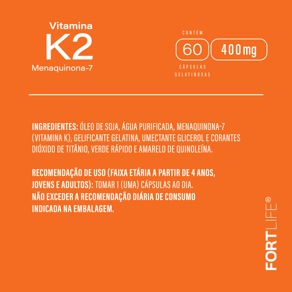 Vitamina K2 400mg 60 Cápsulas FortLife - Go.Forever - Sua Loja de ...