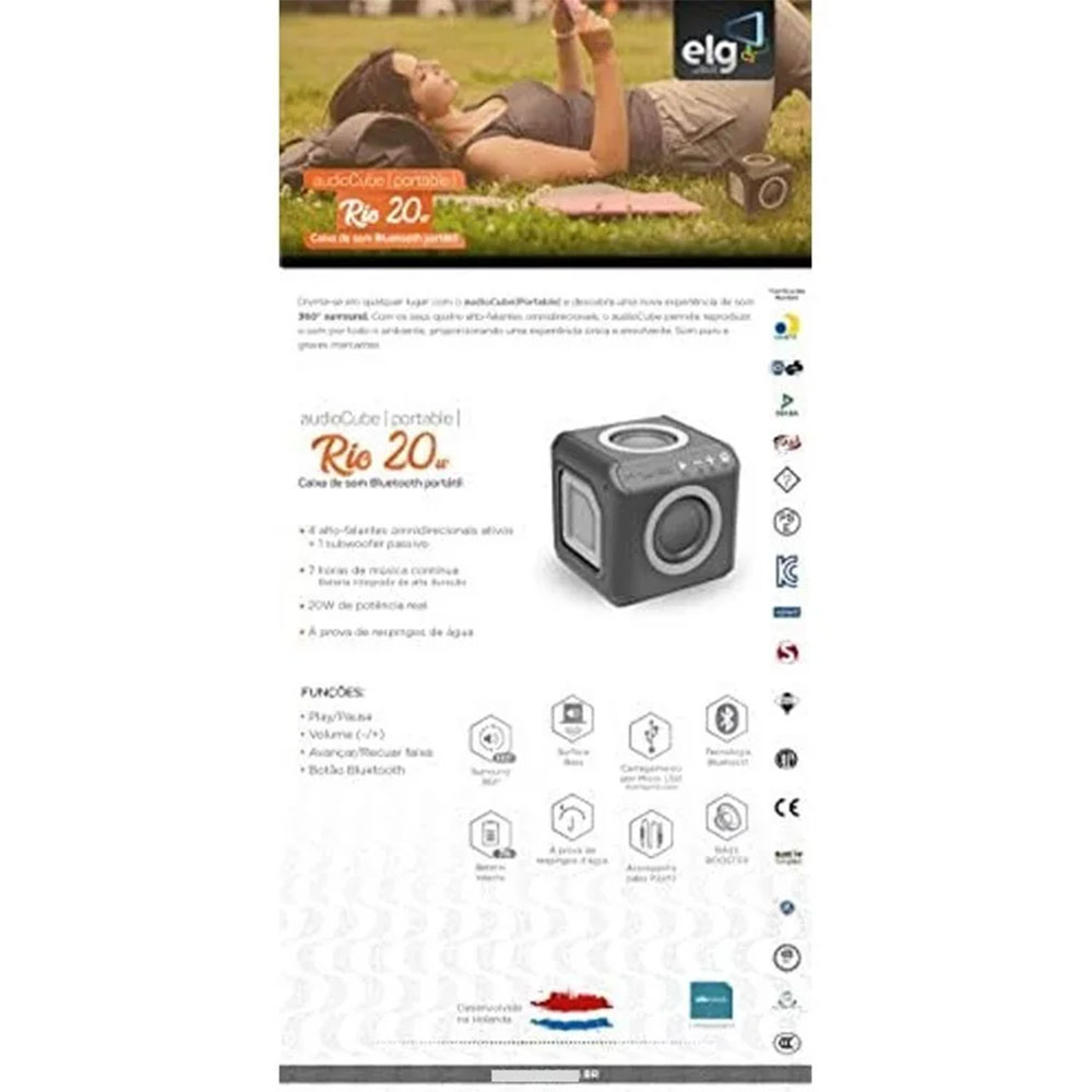 Speaker Caixa De Som Portátil AudioCube Bluetooth P2 USB 20W Elg PWC-AUDBL - Seven Distribuidora ...